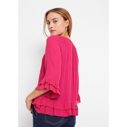 bonprix Damen Tunika, pink, Gr. 52, Obermaterial: 100% Viskose, Tuniken, A-Linien-Passform, mit 3/4-&Auml;rmeln, gleichfarbige Stickerei