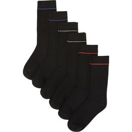 bonprix Herren Socken, Gr. 35, schwarz, Baumwollmischung, kontrastfarbene Details, unifarben, Socken, mit dezentem Kontraststreifen am B&uuml;ndchen