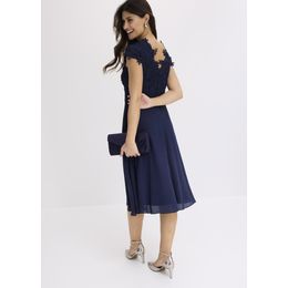 bonprix Damen Midikleiddunkelblau, festlich, Gr. 38, Obermaterial: 100% Polyester. Futter: 100% Polyester. Spitze: 100% Polyester, Kleider,