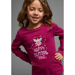Kidsworld M&auml;dchen Langarmshirt "Mit Spruch: Happy Glitzer Tag", rot, Gr. 140, bedruckt, Jersey, Obermaterial: 100% Baumwolle, Shirts, Langarm,