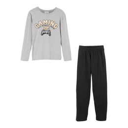 bonprix Jungen Pyjama, Gr. 140, grau, Obermaterial: 95% Baumwolle, 5% Viskose, mehrfarbig, meliert, unifarben, Homewear-Sets, mit gro&szlig;em Frontmotiv