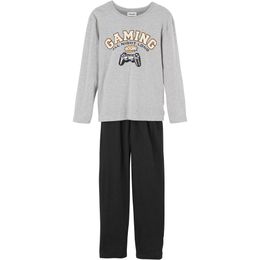 bonprix Jungen Pyjama, Gr. 152, grau, Obermaterial: 95% Baumwolle, 5% Viskose, mehrfarbig, meliert, unifarben, Homewear-Sets, mit gro&szlig;em Frontmotiv