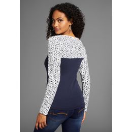 Kangaroos Damen Langarmshirt, blau, Gr. 44, Rippware, Obermaterial: 100% Baumwolle, Shirts, mit Print