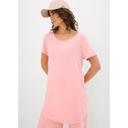 bonprix Damen Longshirtsoftrosa, Gr. 52, unifarben, Jersey, Obermaterial: 95% Viskose, 5% Elasthan, Shirts, bequeme Passform, perfekt zu Leggings und