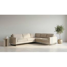 Ecksofa Home Affaire "Pinto, XXL, 250/290 cm, langer Schenkel, Ottomane", creme, B:290cm H:85cm T:250cm, 100% Polyester, Sofas, Ecksofa, Cord, Chenille, Lederoptik, mit Keder, Metallf&uuml;&szlig;e, Wellenunterfederung