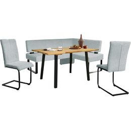 Eckbankgruppe OTTO HOME "Oliver", grau (dunkelgrau (castello 8629), schwarz), B:200cm H:89cm T:160cm, FSC-zertifizierter Holzwerkstoff, FSC-zertifiziertes Massivholz, Metall, Polyester, Sitzm&ouml;bel-Sets, Eckbankgruppe, Eckbank mit Wellenunterfederung im Sitz, Tisch Massiv Eiche