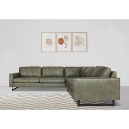 Ecksofa Home Affaire "Pinto, XXL, 250/290 cm, langer Schenkel, Ottomane", gr&uuml;n, B:290cm H:85cm T:250cm, Luxus-Microfaser in Lederoptik(100% Polyester);Cord (92% Polyester, 8% Polyamide), Sofas, Ecksofa, Cord, Chenille, Lederoptik, mit Keder, Metallf&uuml;&szlig;e, Wellenunterfederung