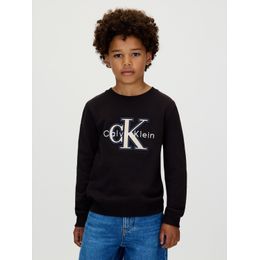 Sweatshirt Calvin Klein Jeans "FESTIVE MONO SWEATSHIRT", Jungen, Gr. 12 (152), ck schwarz, Sweatware, Obermaterial: 100% Baumwolle, unifarben, regular fit h&uuml;ftlang, Rundhals, B&uuml;ndchen, Sweatshirts Sweatshirt, f&uuml;r Kinder bis 16 Jahre, Applikation