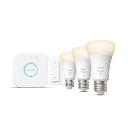 PHILIPS Hue White 3er Starter Set mit Bridge und Dimmschalter E27, 2700 K, 9,5 W, 8719514289130, A60
