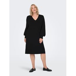 Strickkleid Only CARMAKOMA "CARKATIA LS V-NECK DRESS KNT NOOS", Damen, Gr. L, N-Gr, schwarz, Web, Obermaterial: 50% Viskose, 27% Nylon, 23% Polyester, unifarben, regular fit, V-Ausschnitt, Kleider Strickkleid