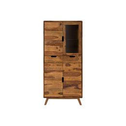 Vitrine Sheesham 85x45x180 natur sandgestrahlt lackiert MALM&Ouml; 2 #232