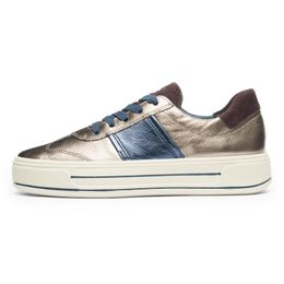 Plateausneaker Ara "CANBERRA", Damen, Gr. 3,5 (36), beige (beige kombiniert), Glattleder, Veloursleder, metallic, Schuhe Plateausneaker, Plateausneaker, Schn&uuml;rschuh im Metallic Look, H-Weite