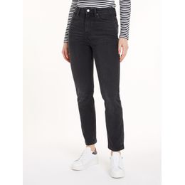 Slim-fit-Jeans Tommy Hilfiger "SLIM CIGARETTE HW A DARK BLUE", Damen, Gr. 25, L&auml;nge 32, lila (iris), Denim/Jeans, Obermaterial: 99% Baumwolle, 1% Elasthan, slim fit, Jeans Slim-fit-Jeans, mit Tommy Hilfiger Logo-Badge