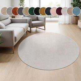 Paco Home Teppich &raquo;Cadiz 630&laquo; rund 14 mm H&ouml;he Kurzflor, Uni-Farben, besonders weich, waschbar, Wohnzimmer silber Polyester