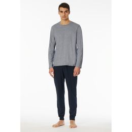 Schiesser Herren Schlafanzug &raquo;Casual Essentials&laquo; 2 tlg. mit feinen, gestrickten Ringeln blau 56