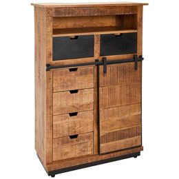 Livetastic Highboard Lusaka, Braun, Schwarz, Holz, Metall, Mangoholz, massiv, Holz, 1 F&auml;cher, 6 Schublade(n) Schubladen, 90x130x40 cm, handgemacht, Holzm&ouml;bel, Kleinm&ouml;bel Holz, Holzkommoden, Highboards Holz