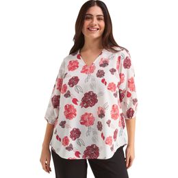 sheego Damen Tunika in Cr&ecirc;pe-Qualit&auml;t, mit Blumenprint champagner-erdbeere-bedruckt Gr&ouml;&szlig;e 58