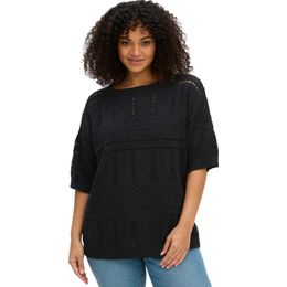 sheego Damen Kurzarmpullover aus Ajourstrick schwarz Gr&ouml;&szlig;e 56/58