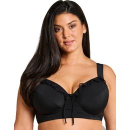 sheego Damen Bikini-Oberteil mit Mesh-Volants und Zierschleife schwarz Gr&ouml;&szlig;e 48B