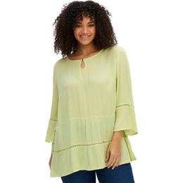 sheego Damen Tunika mit 3/4-Arm und Lochmusterborte pistazie Gr&ouml;&szlig;e 52