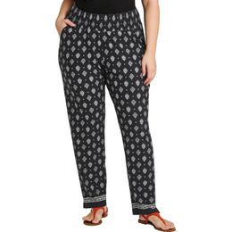 sheego Damen Schlupfhose mit Ornament-Print schwarz-ecru-bedruckt Gr&ouml;&szlig;e 44