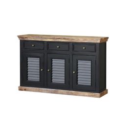 home24 Massives Sideboard Newhaven mit 3 T&uuml;ren in Marmor Schwarz | Gr.: onesize