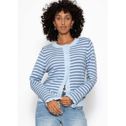 SASSYCLASSY Gestreifte Strickjacke mit Volants in Blau | Gr.: L