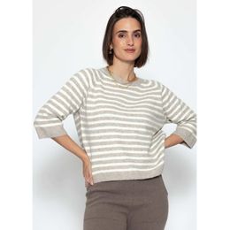 SASSYCLASSY Gestreiftes Strickoberteil in Taupe | Gr.: S