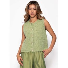 SASSYCLASSY Boucl&eacute;-Weste mit Taschen in Gr&uuml;n | Gr.: L