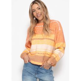 SASSYCLASSY Gestreifter Pullover mit Loch-Strickmuster in Gelb | Gr.: M