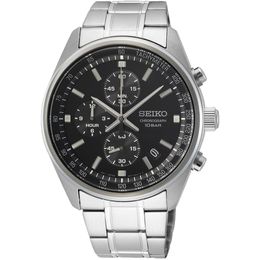 Chronograph Seiko, silber (silberfarben, schwarz), Armbanduhren, Herren, Chronograph, Armbanduhr, Quarzuhr, Herrenuhr, Datum, Stoppfunktion