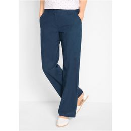 Leinenhose bonprix, Damen, Gr. 40, N-Gr, blau (dunkelblau), Leinenmischung, Obermaterial: 55% Leinen, 45% Baumwolle, unifarben, festlich, loose fit lang, Hosen, aus Leinen-Baumwoll-Mix, Loose Fit, komfortable Leibh&ouml;he