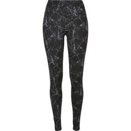 Urban Classics Damen Leggings "Urban Classics Damen Ladies Soft AOP Leggings"schwarzmarble, Gr. XS, 85% Polyester, 15% Elasthan, Hosen