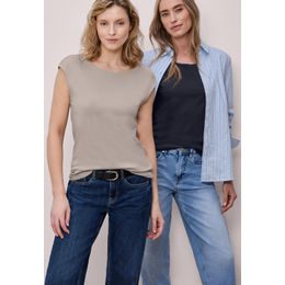 Street One Damen T-Shirtshadowed navy, timeless beige, Gr. 44, unifarben, Web, 50% Baumwolle, 50% Modal, Shirts, mit U-Boot-Ausschnitt