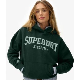 Superdry Damen Baumwolle Grafikdruck Athletic Essentials Hoodie In Lockerer Passform, Dunkelgr&uuml;n - Gr&ouml;&szlig;e: 42 210262250180627E020