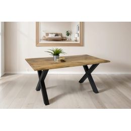 Baumkantentisch Mangoholz Esstisch Vintage-Optik 180 x 90 cm X-Gestell schwarz TIGER