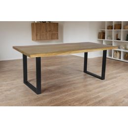 Esstisch Baumkante Akazie massiv 50mm Eichefarben 220 x 100 cm U-Gestell schwarz CALI