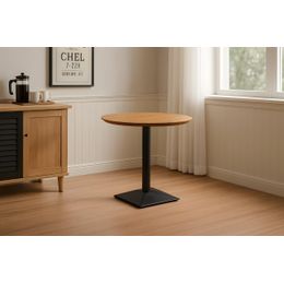 Bistrotisch rund mit Schweizer Kante Akazienholz natur massiv 80 cm S&auml;ulengestell schwarz BRASILIA