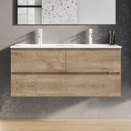 evineo ineo2 Waschtischunterschrank B: 121 cm, 3 Ausz&uuml;ge, mit Griffmulde, Doppelwaschtisch wei&szlig;,, BE0408WH+BE0703OP,