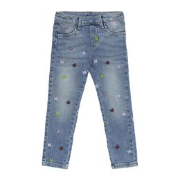 Regular-fit-Jeans s.Oliver JUNIOR, M&auml;dchen, Gr. 128, N-Gr, blau (blaureg), Denim/Jeans, Obermaterial: 99% Baumwolle, 1% Elasthan, unifarben, regular fit kn&ouml;chellang, Jeans, mit Print