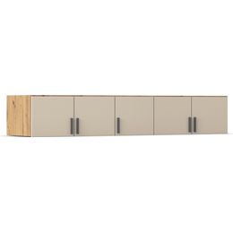 Aufsatzschrank Rauch "Gamma", eiche artisan, beige (champagner), griffstangen graumetallic, B:226cm H:39cm T:54cm, Holzwerkstoff, Schr&auml;nke, f&uuml;r eine maximale Nutzung der Deckenh&ouml;he, viele Farben MADE IN GERMANY
