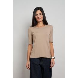 T-Shirt Seidel Moden, Damen, Gr. 42, walnuss, Jersey, Obermaterial: 94% Viskose, 6% Elasthan, unifarben, Basic, figurumspielend h&uuml;ftlang, Rundhals, abgesteppte Kante, Shirts T-Shirt, mit Rundhalsausschnitt, MADE IN GERMANY