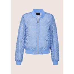 Madeleine Mode Jackenblazer MADELEINE "Blazer Eleganter Blouson mit Paisley-Spitze", Damen, Gr. 38, blau (gletscherblau), Obermaterial: 100% Baumwolle CO., Modern, figurumspielend, Blazer, Transparente Spitze