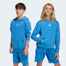 Kapuzensweatshirt adidas Sportswear "ESSENTIALS KIDS HOODIE", M&auml;dchen, Gr. 128, ray blau, wei&szlig;, Obermaterial: 71% Baumwolle, 29% Polyester, normal, Rundhals, angesetztes B&uuml;ndchen, Sweatshirts