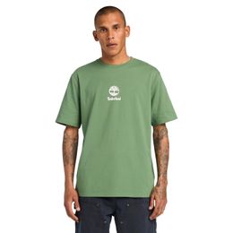 T-Shirt Timberland "Print Stack Logo Short Sleeve Tee", Herren, Gr. XXL, myrtle, Single Jersey, Obermaterial: 100% Baumwolle, Rundhals, Shirts T-Shirt, sportlicher Schnitt, Kurzarm, f&uuml;r Sportmode und Casualmode