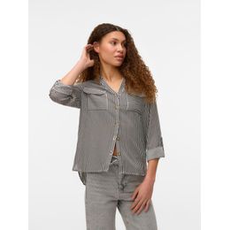 V&eacute;ro Moda Hemdbluse VERO MODA "VMBUMPY L/S SHIRT NEW WVN GA NOOS", Damen, Gr. XS, braun (chocolate torte stripes:snow wei&szlig;), Web, Obermaterial: 100% Viskose, gestreift, regular fit Po-bedeckend, V-Ausschnitt, mit Riegel Manschette, Blusen Hemdbluse, Viskose, regular fit