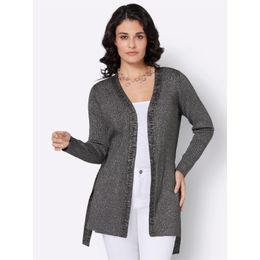WITT Damen Feinstrickjacke mit Ripp-Struktur, gl&auml;nzend, graphit-silberfarben-meliert, Gr&ouml;&szlig;e 38