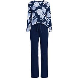LANDS' END Gemustertes Pyjama-Set aus Baumwoll-Jersey, Damen,  Blau, Elasthan/Baumwoll-Mischung, by Lands' End