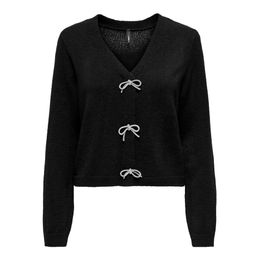 Only Damen V-Ausschnitt-Pullover "ONLDONNA LS V-NECK PULLOVER KNT", schwarz, Gr. L, unifarben mit Farbeinsatz, Strick, Obermaterial: 80% Polyacryl,