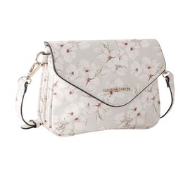 Marco Tozzi Damen Umh&auml;ngetaschewei&szlig; mit blumen, Lederimitat, gebl&uuml;mt, Taschen, Damen Schultertasche, Clutch, Handtasche mit Paspellierung